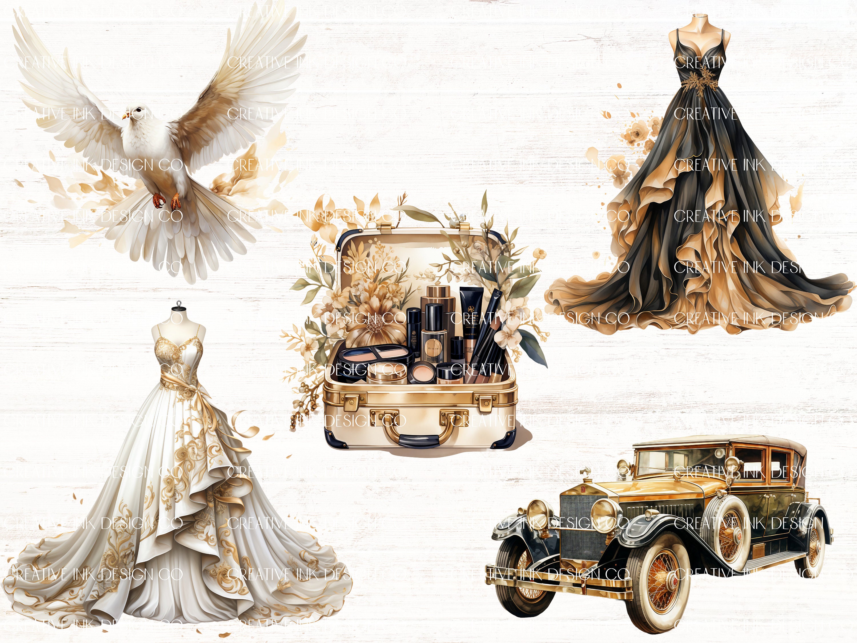 Gold Wedding Clipart, Bridal PNG, 25 High Quality PNG, Wedding Clipart ...