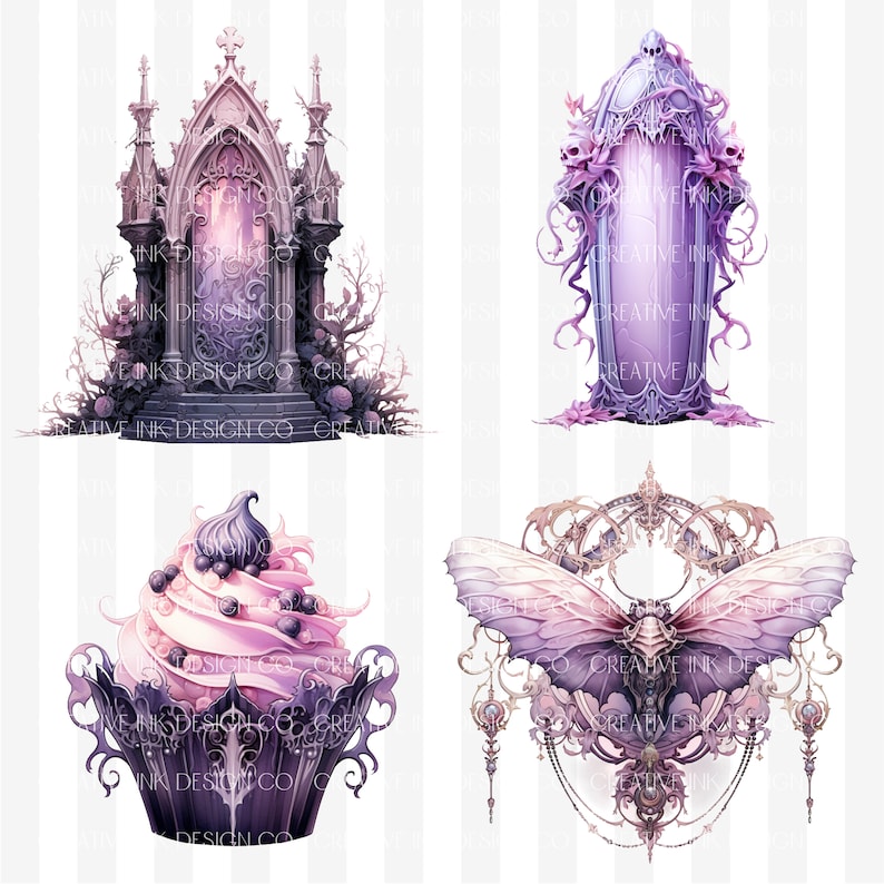 Gothic Halloween, 20 PNG Halloween Clipart Bundle, Pastel Goth PNG ...