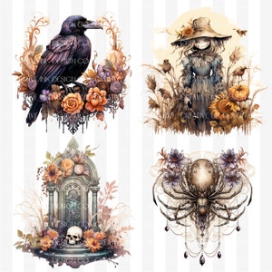 Boho Halloween, 20 PNG Halloween Clipart Bundle, Boho Floral, Boho PNG ...