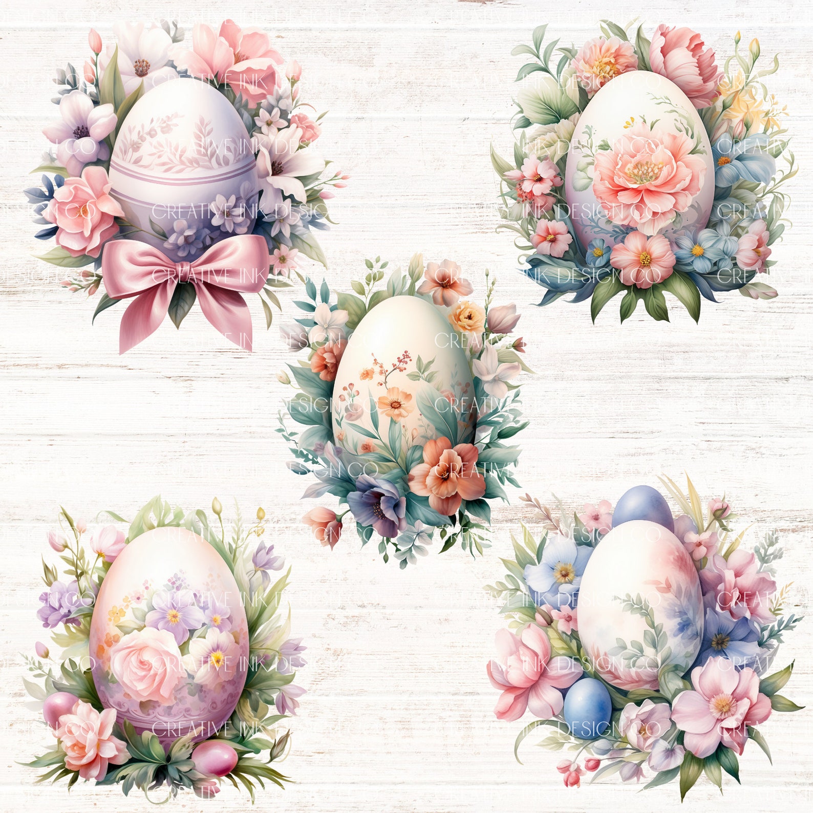 Watercolor Easter Egg Clipart, Floral Easter Egg, PNG Bundle, Easter ...