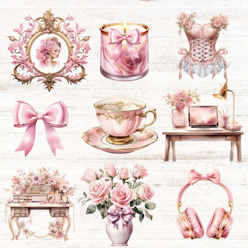 Coquette Aesthetic Clipart Set 40 High-quality Elements for Elegant ...