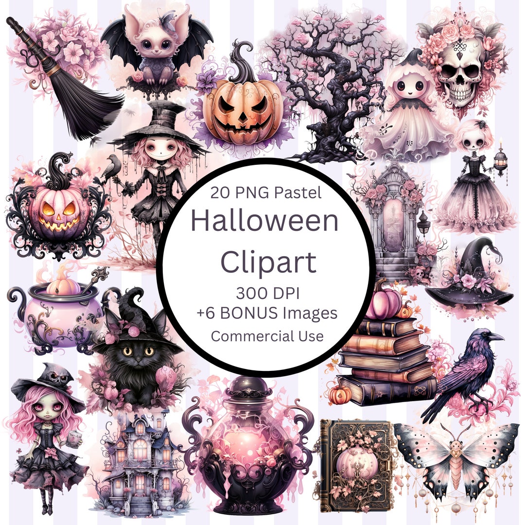 Watercolor Pastel Halloween Collection Clipart, 20 PNG Halloween ...