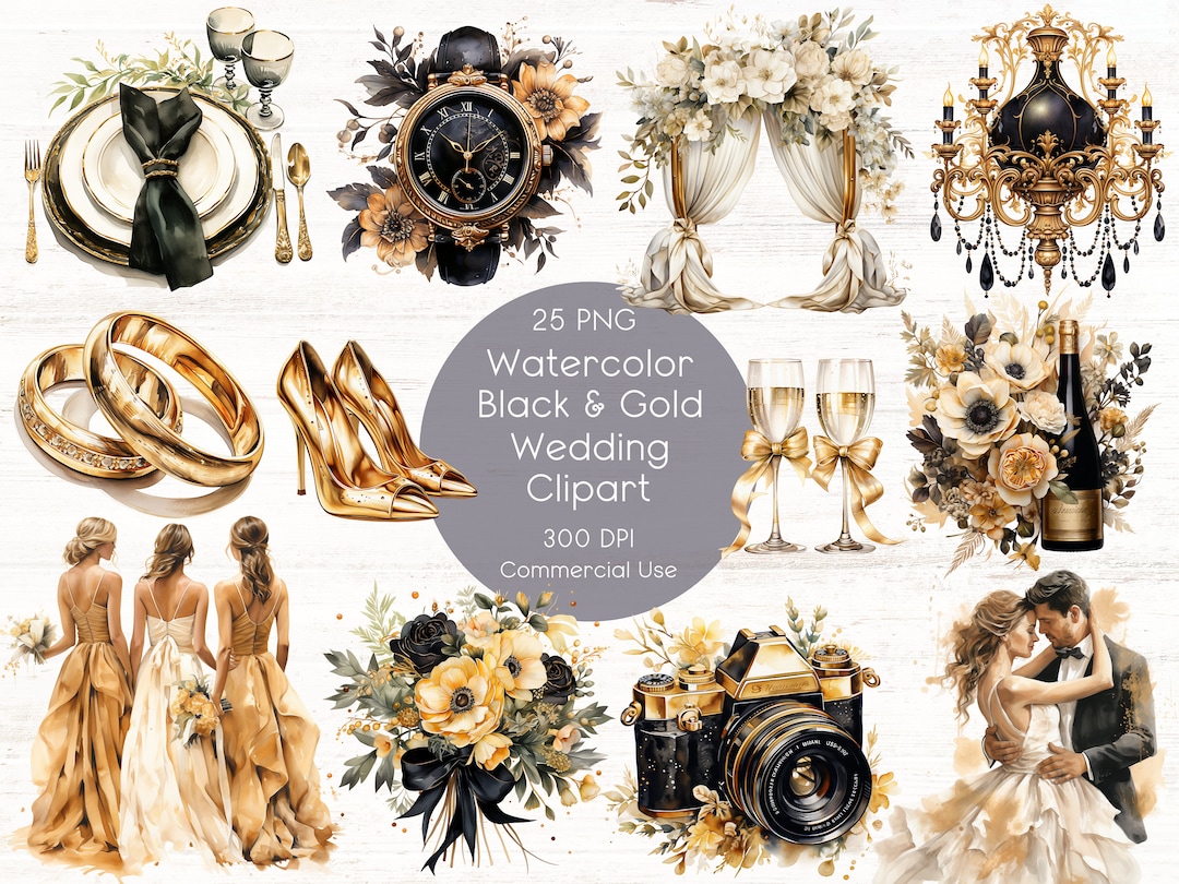 Gold Wedding Clipart, Bridal PNG, 25 High Quality PNG, Wedding Clipart ...
