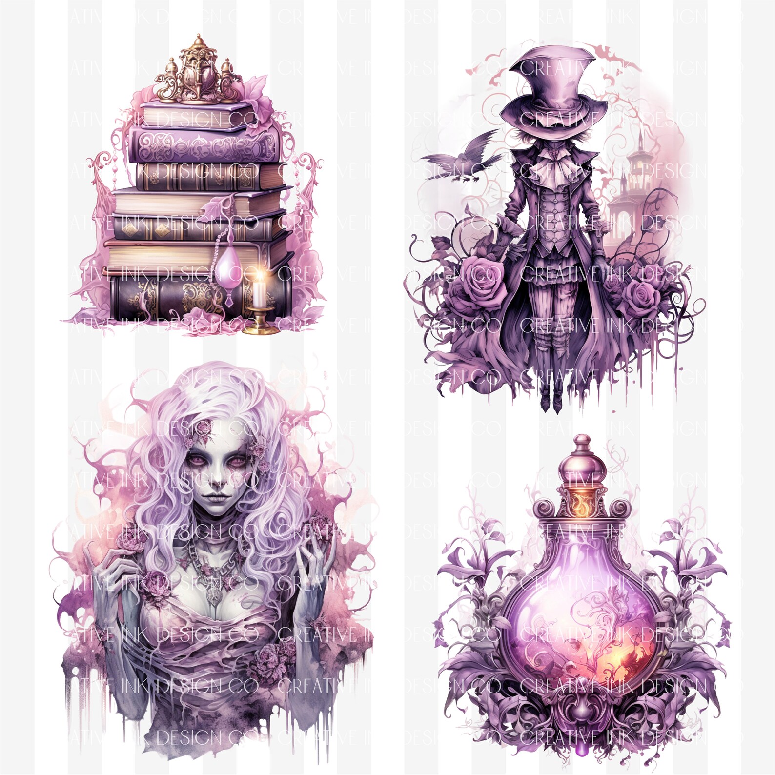 Gothic Halloween, 20 PNG Halloween Clipart Bundle, Pastel Goth PNG ...