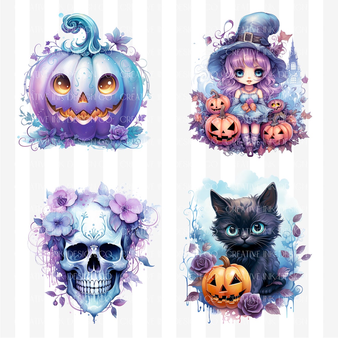 Watercolor Pastel Halloween Collection Clipart, 20 PNG Halloween ...