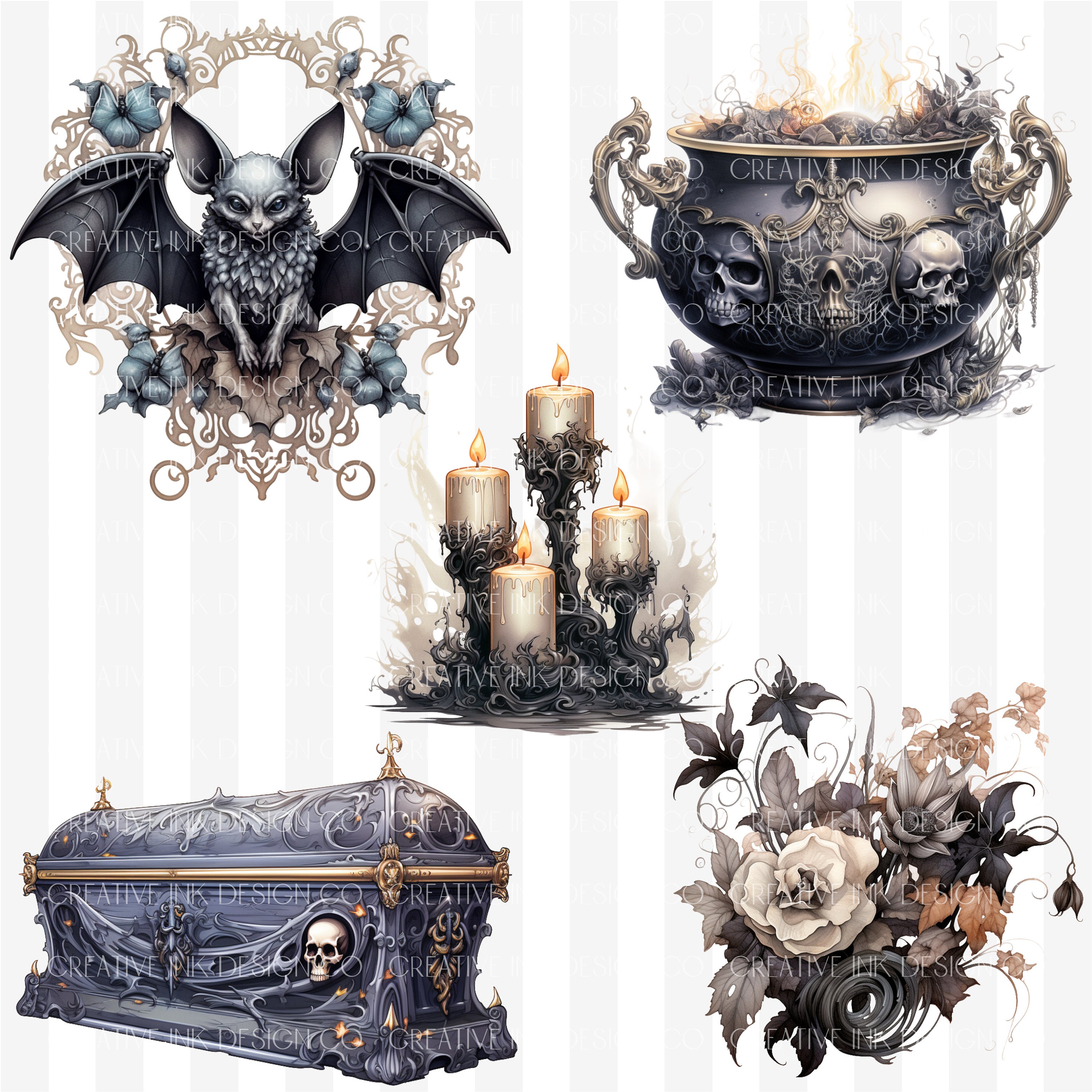 Dark Fantasy Watercolor Goth Halloween Halloween Clipart - Etsy