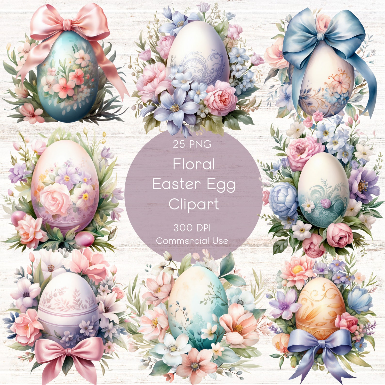 Watercolor Easter Egg Clipart, Floral Easter Egg, PNG Bundle, Easter ...