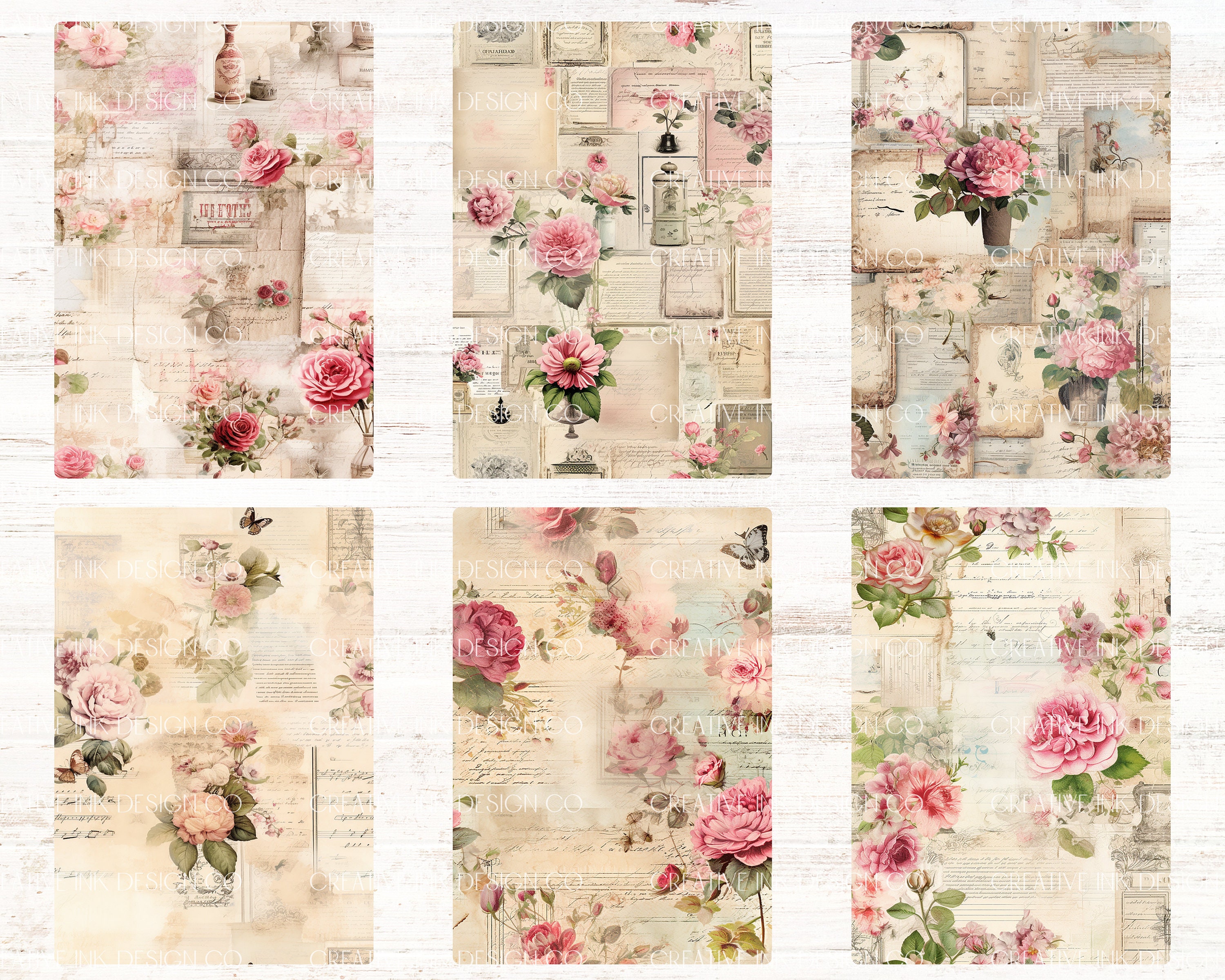 Pink Ephemera Digital Paper, 20 High Quality Png's, Scrapbook Paper ...