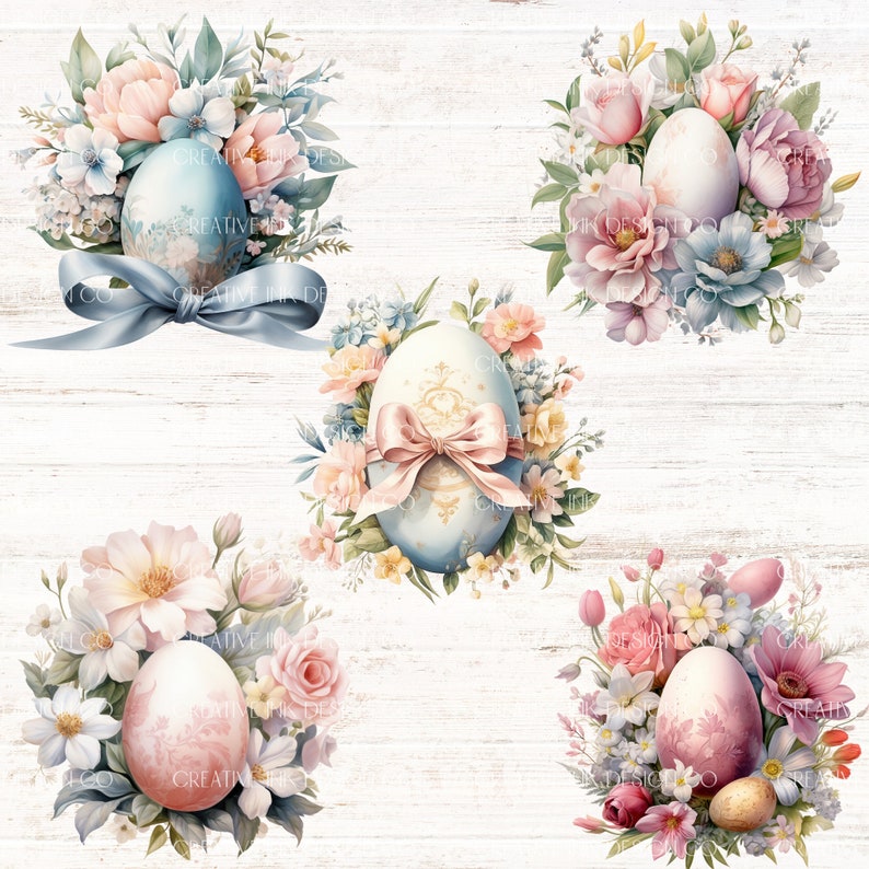 Watercolor Easter Egg Clipart, Floral Easter Egg, PNG Bundle, Easter ...