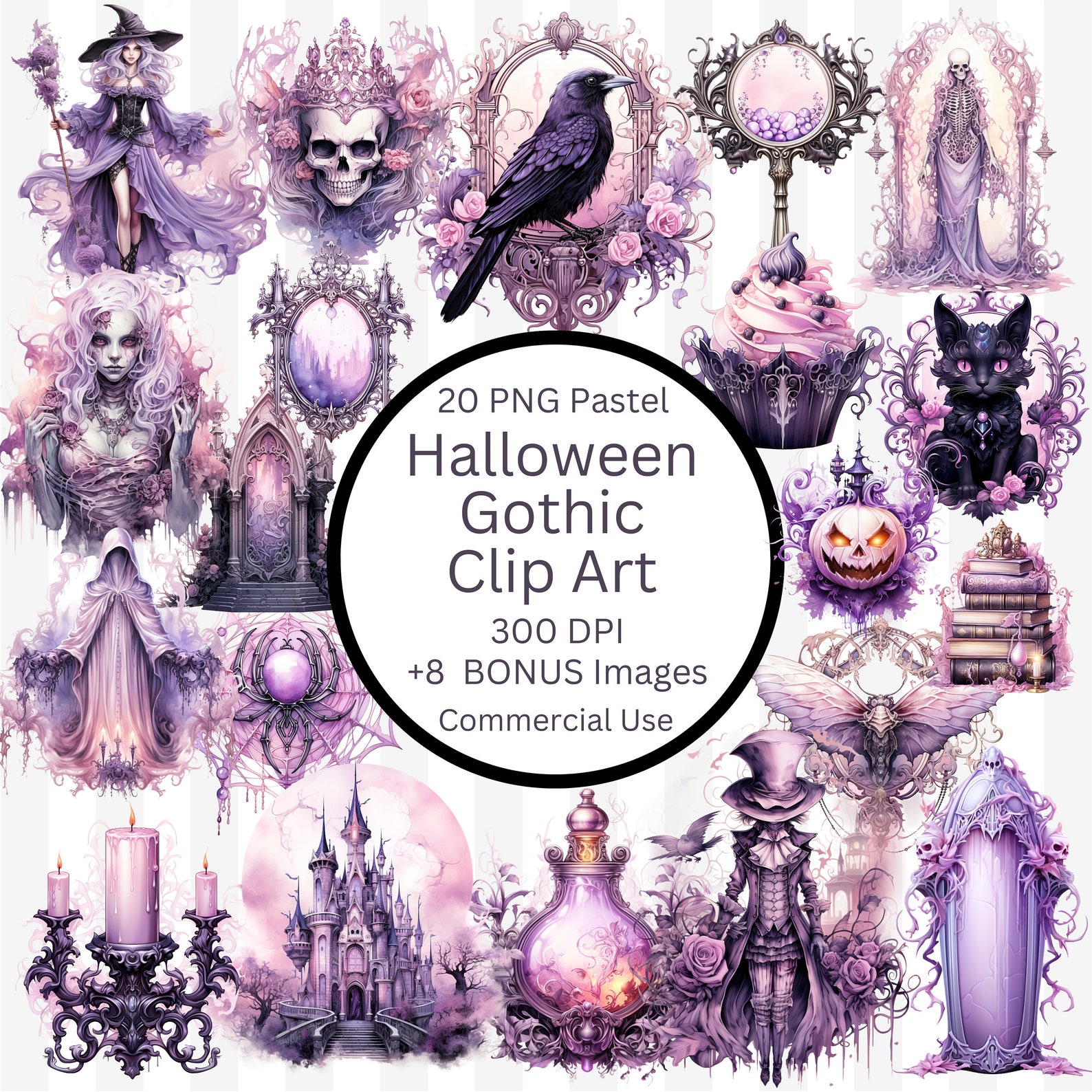 Gothic Halloween, 20 PNG Halloween Clipart Bundle, Pastel Goth PNG ...