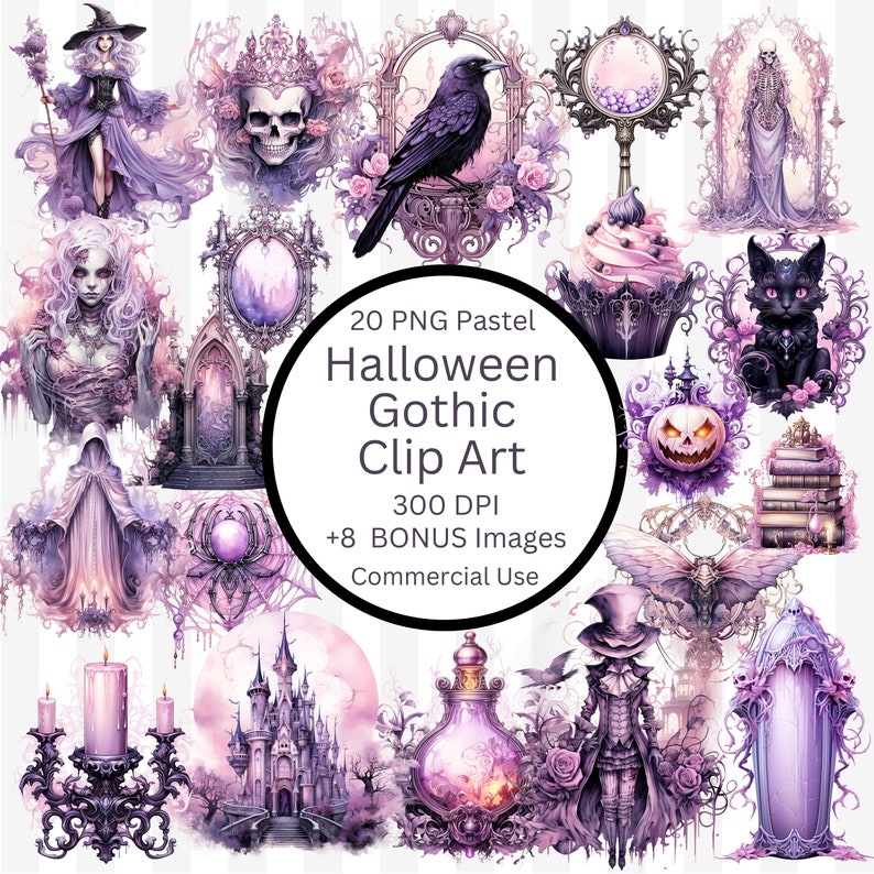 Gothic Halloween, 20 PNG Halloween Clipart Bundle, Pastel Goth PNG ...