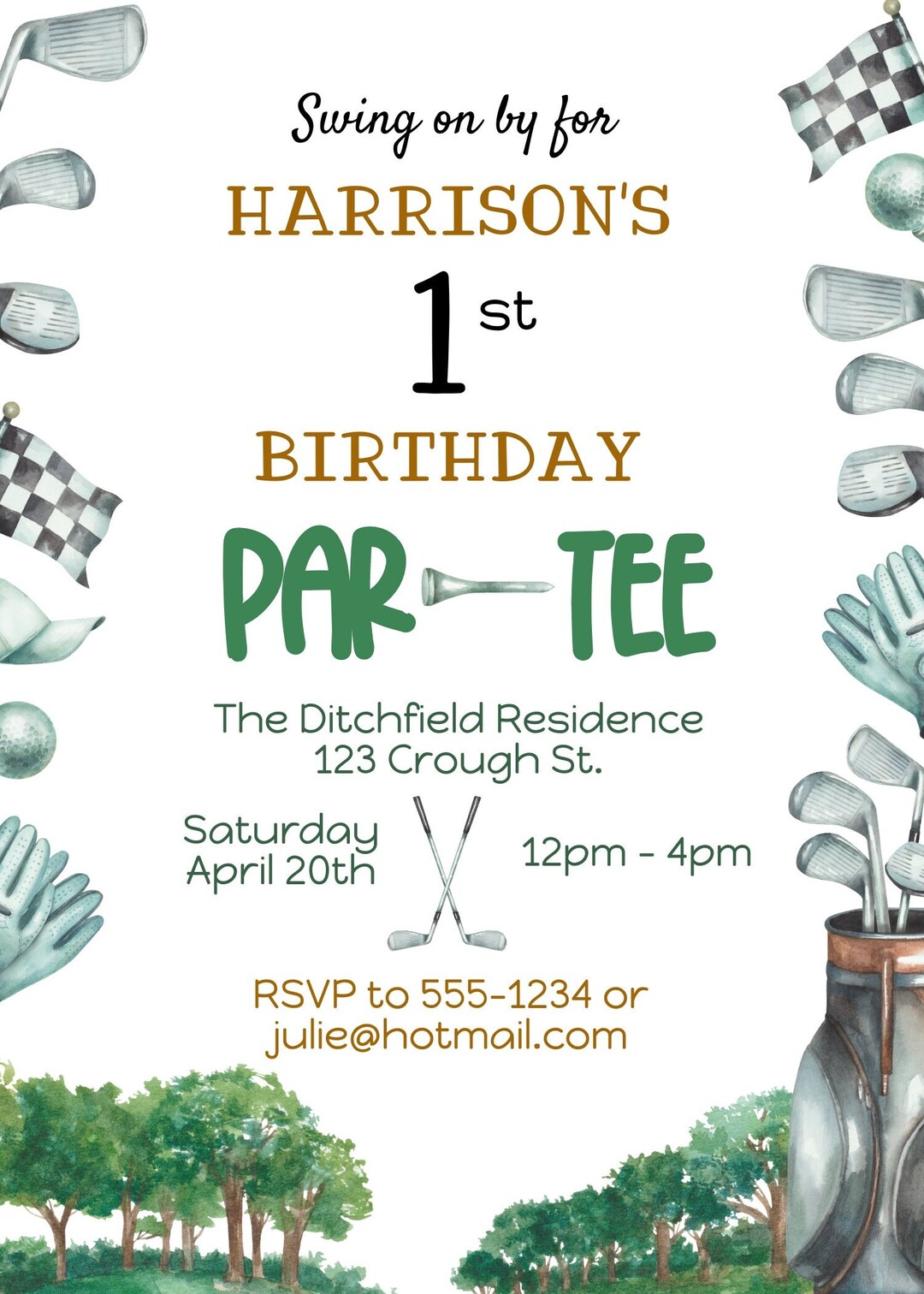 Editable Golf 1st Birthday Invitation 5x7 Printable - Etsy