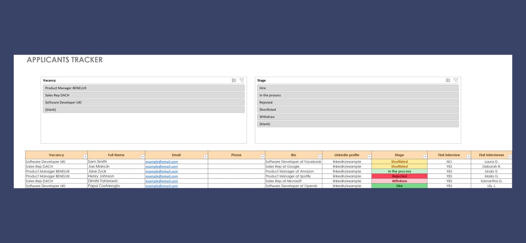 Applicants Tracking Excel Template - Etsy