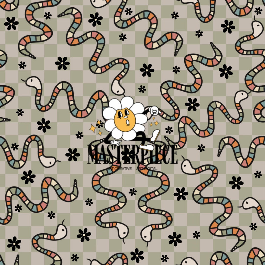 Snakes Seamless Pattern, Snake Flowers Seamless Patterns, Groovy Foral ...