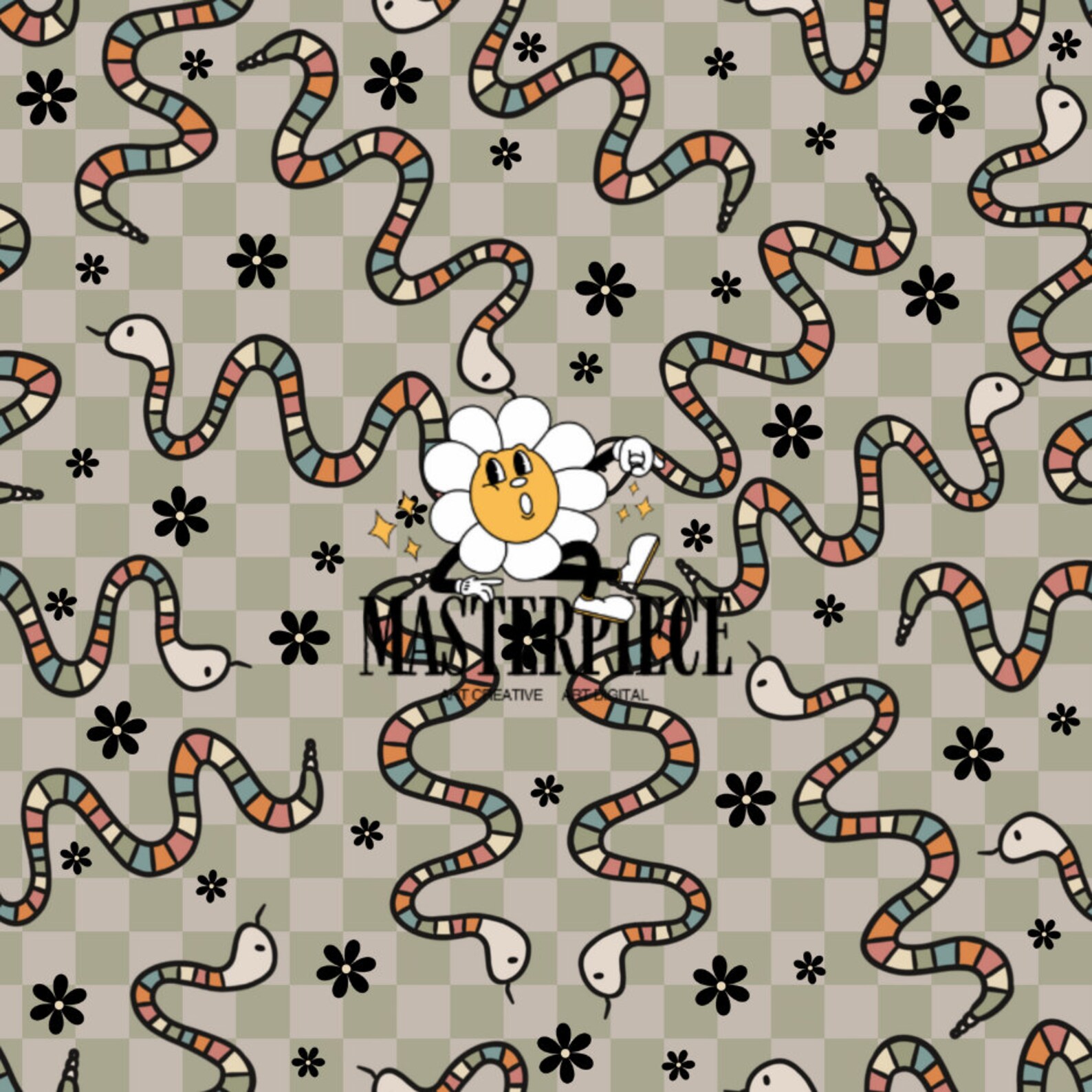 Snakes Seamless Pattern, Snake Flowers Seamless Patterns, Groovy Foral ...