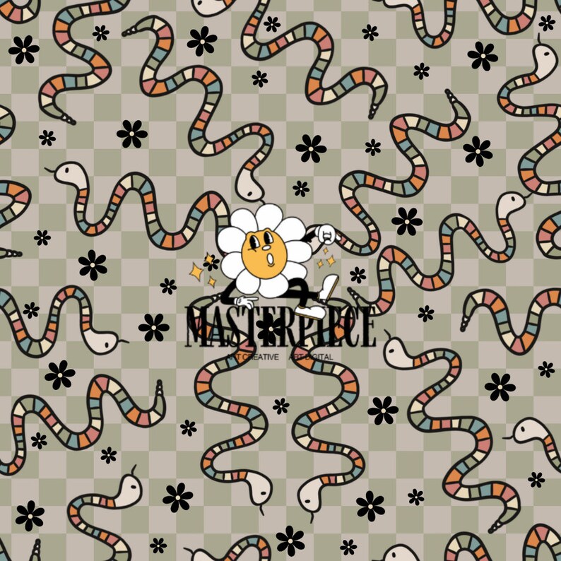 Snakes Seamless Pattern, Snake Flowers Seamless Patterns, Groovy Foral ...