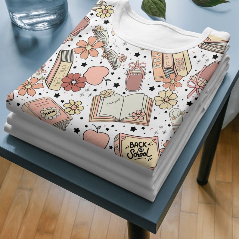 Pastel Pink Back to School Seamless Digital Paper, Floral Book Seamless ...