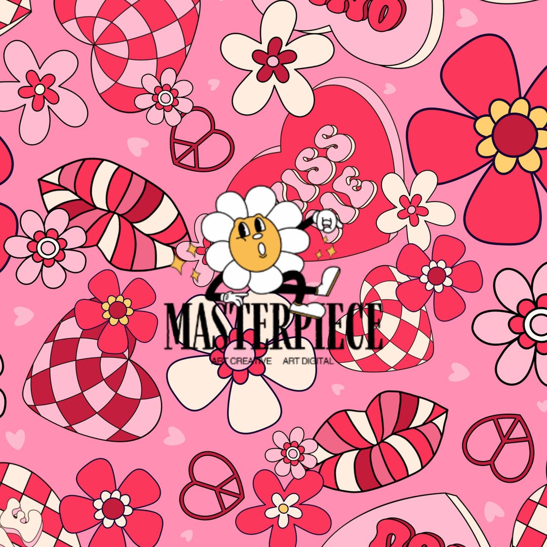 Retro Groovy Valentine's Day Seamless Pattern, Floral Hearts Valentines ...
