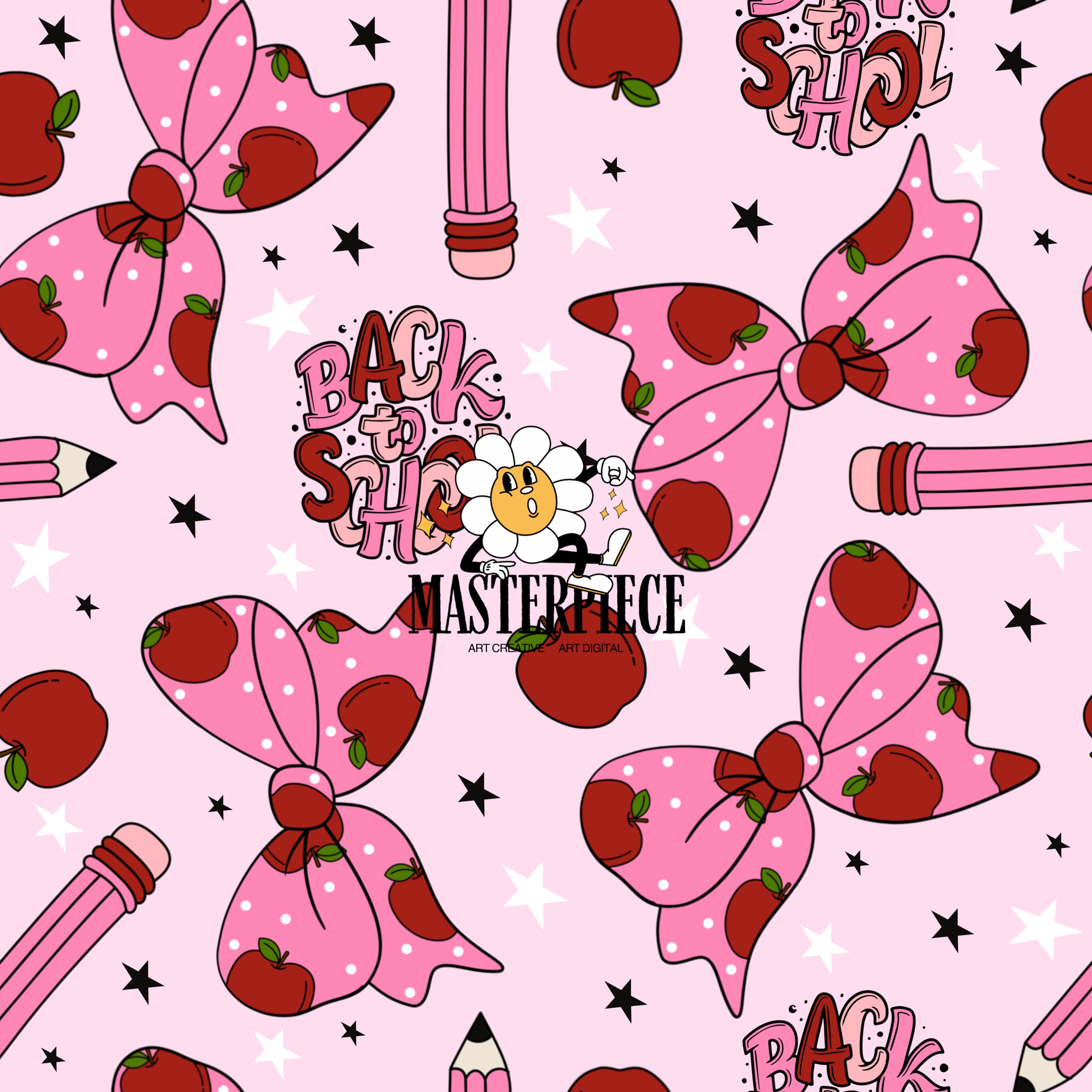 Coquette Pink Bow Back to School Seamless Pattern, Red Apple Pattern ...