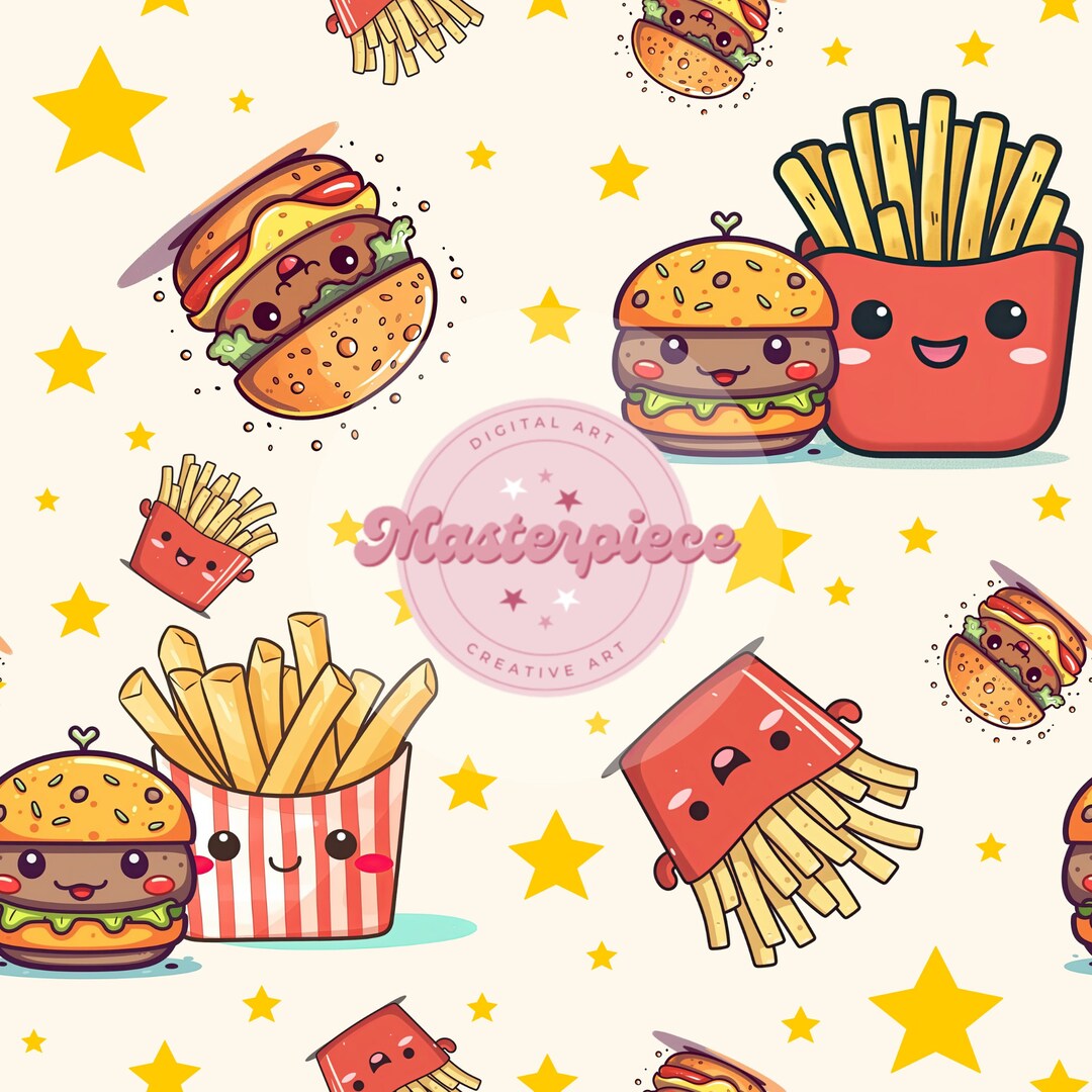 Happy Hour Burger and French Fries Seamless Pattern, Seamless Repeat ...