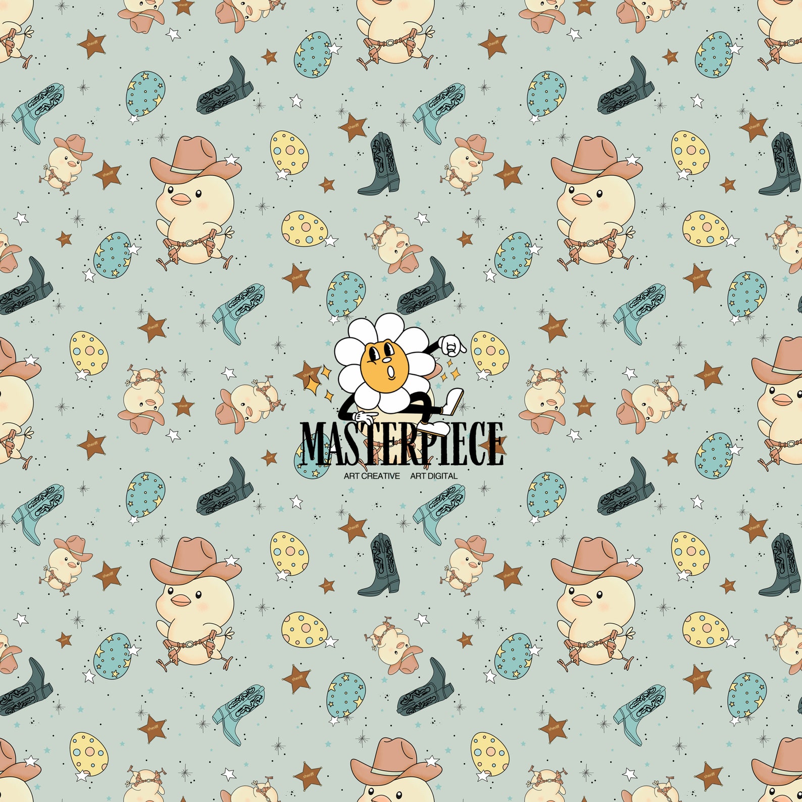 Rustic Easter Western Seamless Pattern, Cowboy Chick Seamless Files ...