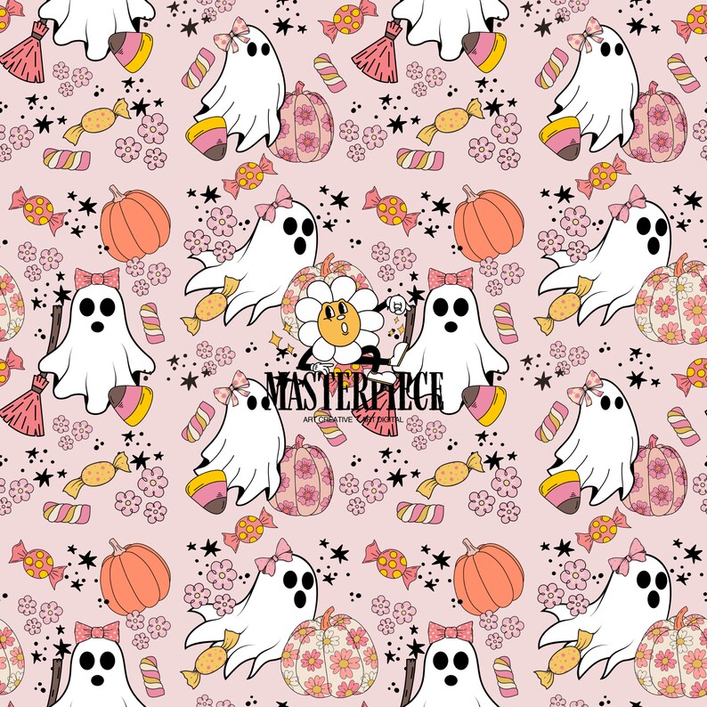 Halloween Cute Ghost Seamless Pattern, Boho Halloween Ghost Reapeting ...