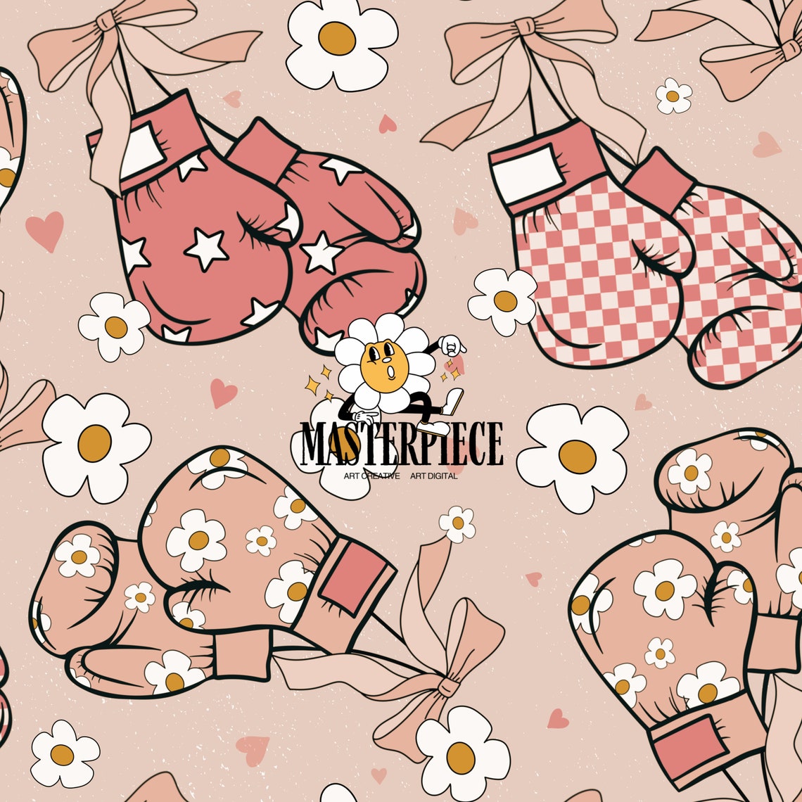Boxing Seamless Pattern, Floral Boxing Gloves Digital Seamless File ...
