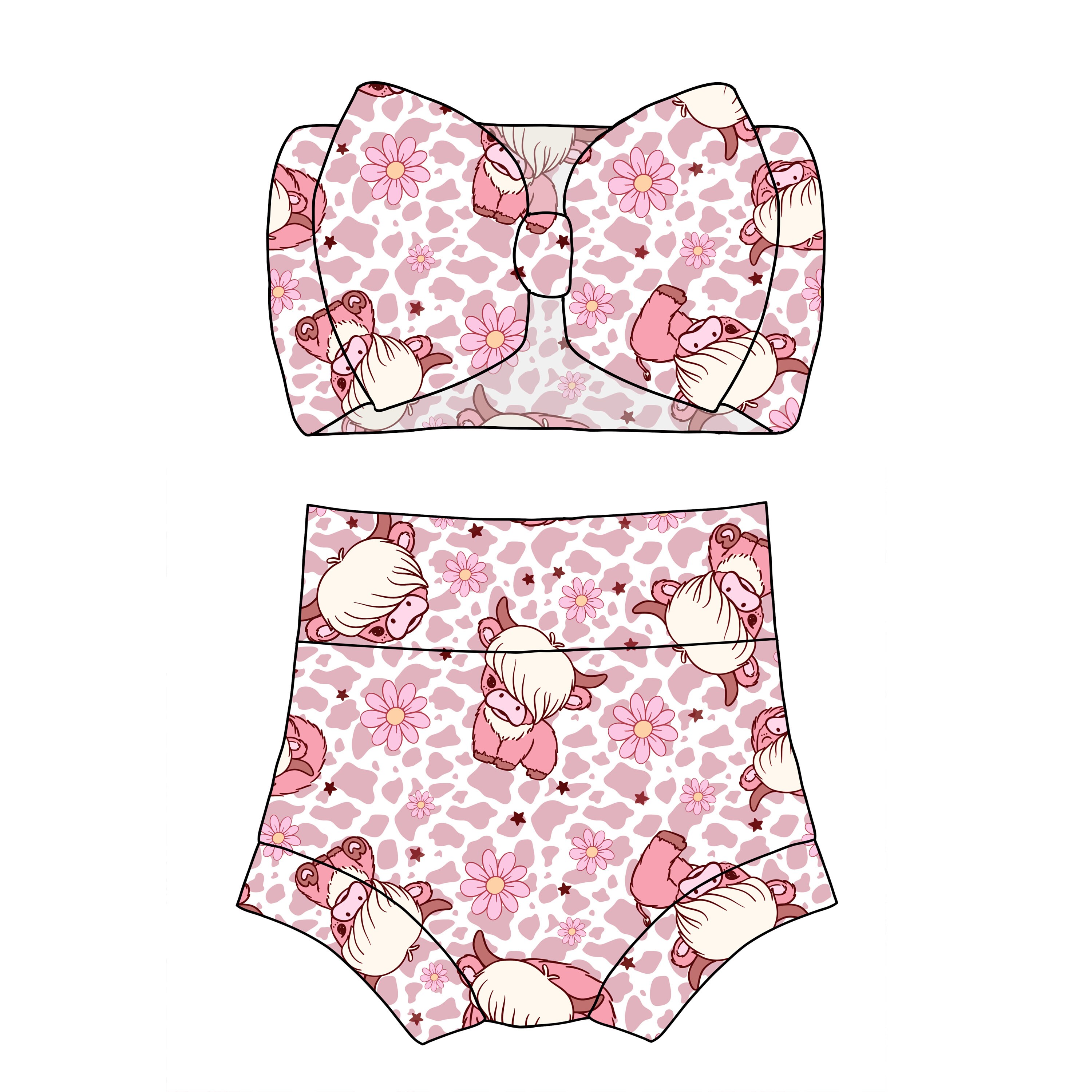 Pink Highland Cow Seamless Pattern, Floral Cow Seamless Pattern Design ...