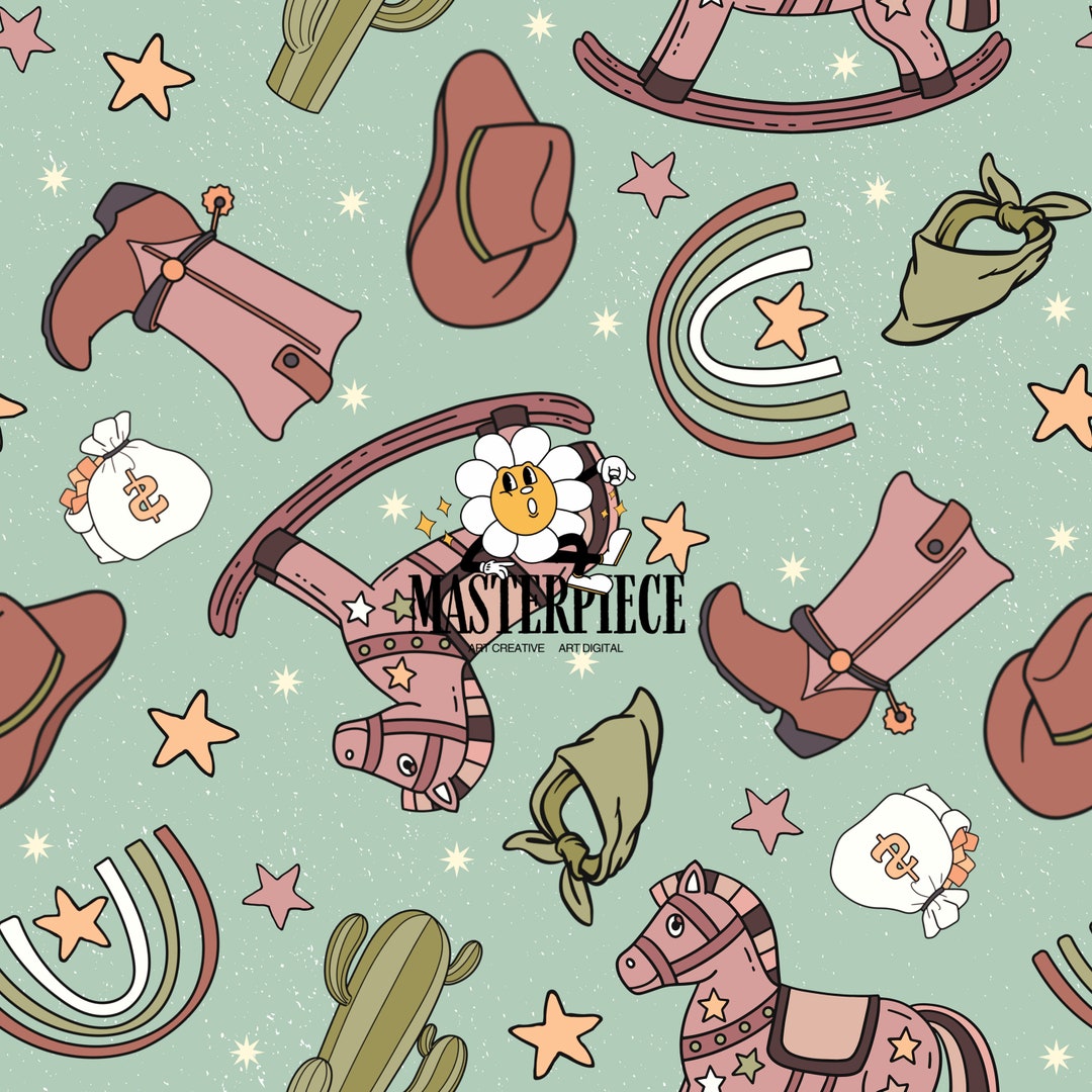 Seamless Retro Cowboy Boots Pattern, Fall Western Seamless Digital ...