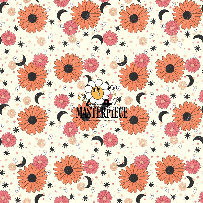 Retro 70s 60s Hippie Groovy Halloween Seamless Pattern, Floral Girly ...