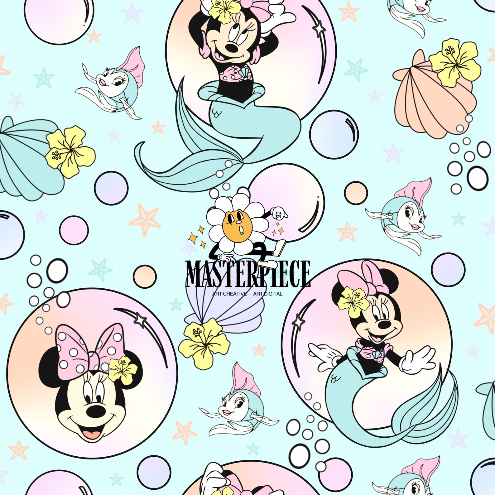 Magic Mouse Mermaid Seamless Pattern, Summer Mouse Seamless File, Beach ...