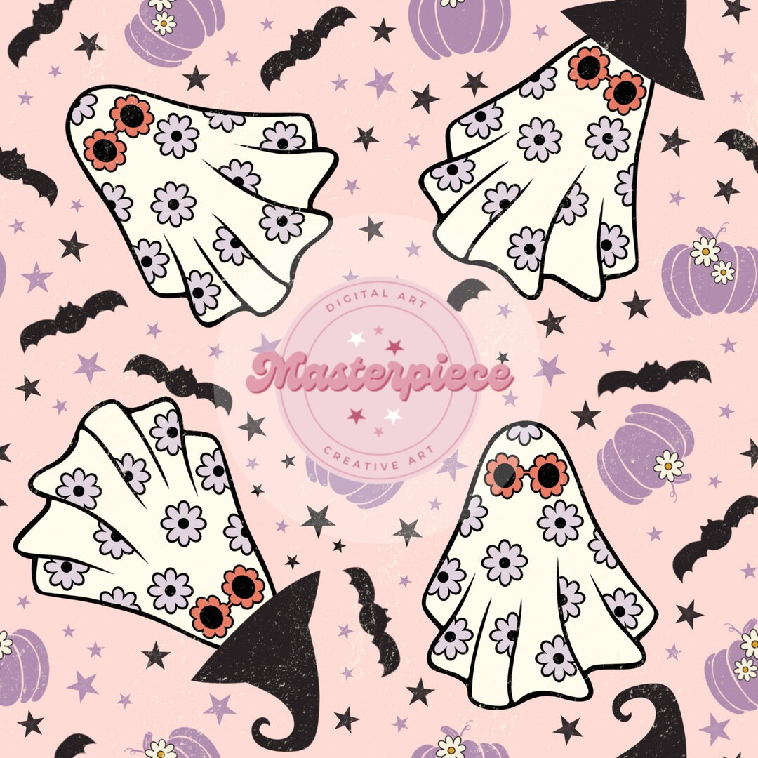 Retro Halloween Ghost Seamless Design File, Retro Halloween Floral ...