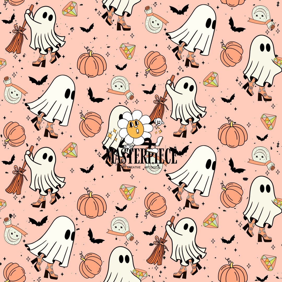 Halloween Ghost Witch Seamless Pattern, Groovy Ghost Seamless File ...
