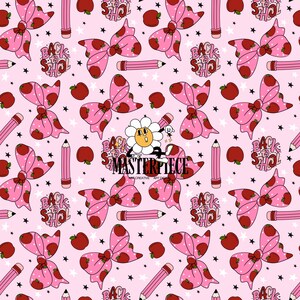 Coquette Pink Bow Back to School Seamless Pattern, Red Apple Pattern ...