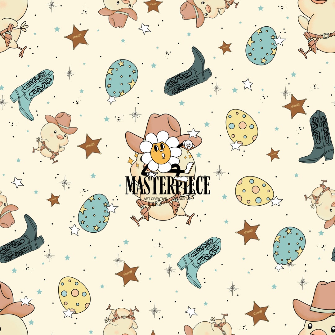 Rustic Easter Western Seamless Pattern, Cowboy Chick Seamless Files ...