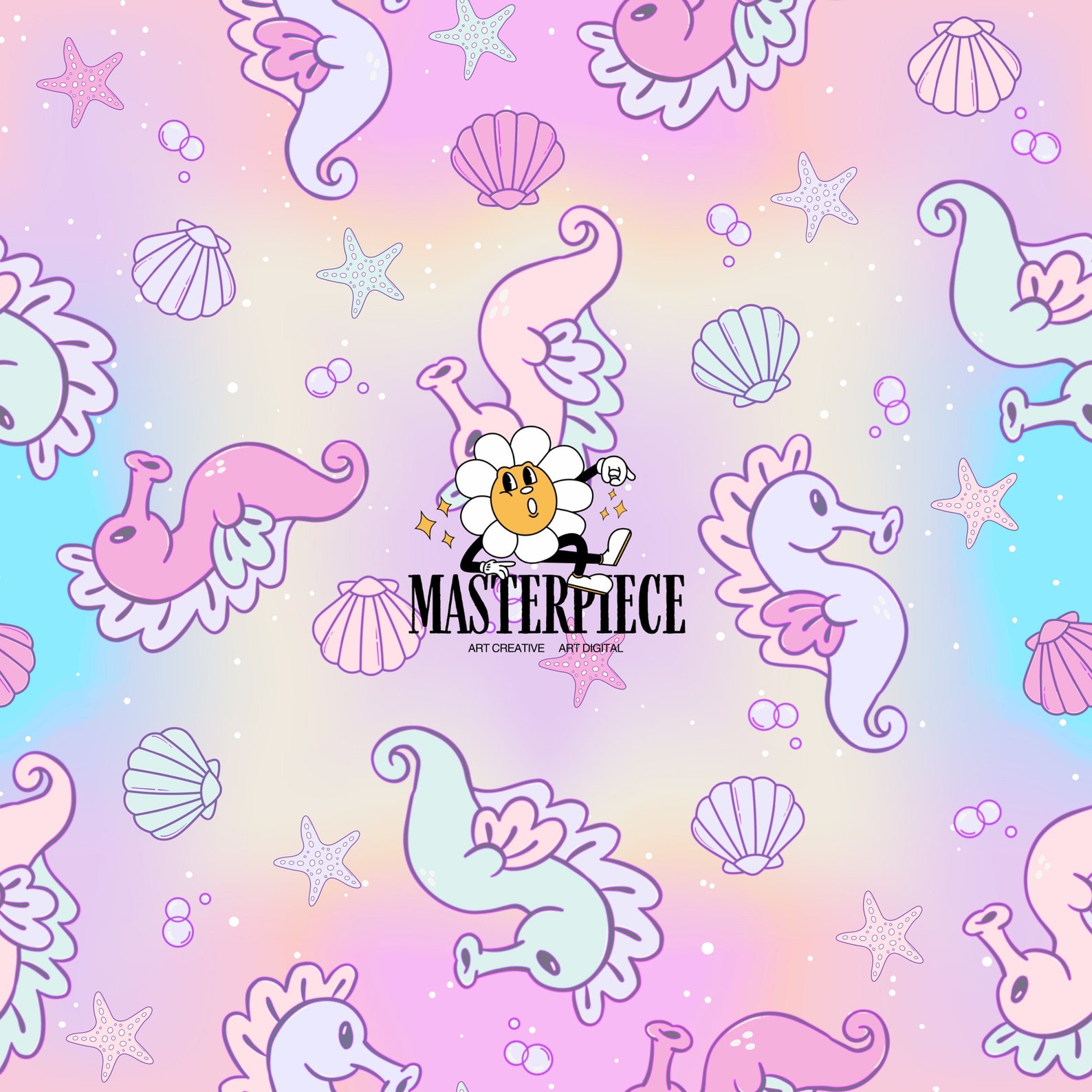 Summer Pastel Sea Horses Seamless Pattern, Under the Sea Seamless File ...