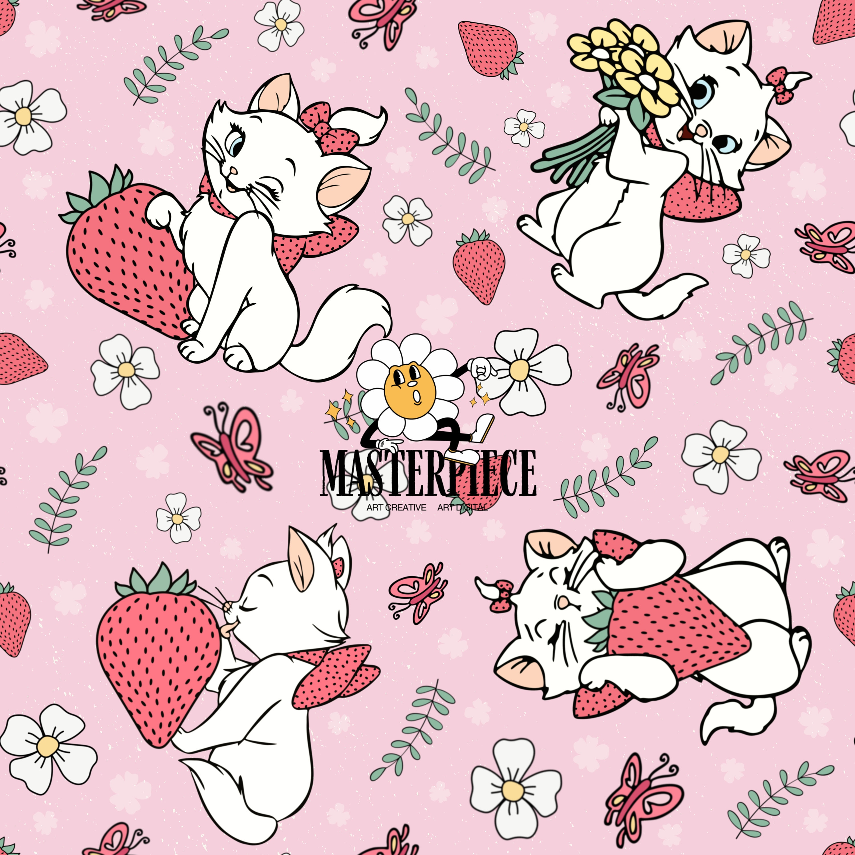 Cute Marie Aristocats Seamless Pattern, Summer Cat Seamless File ...