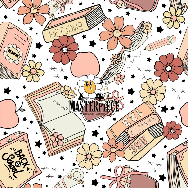 Cute Pastel Back to School PNG Seamless Pattern Bundle, School Seamless ...