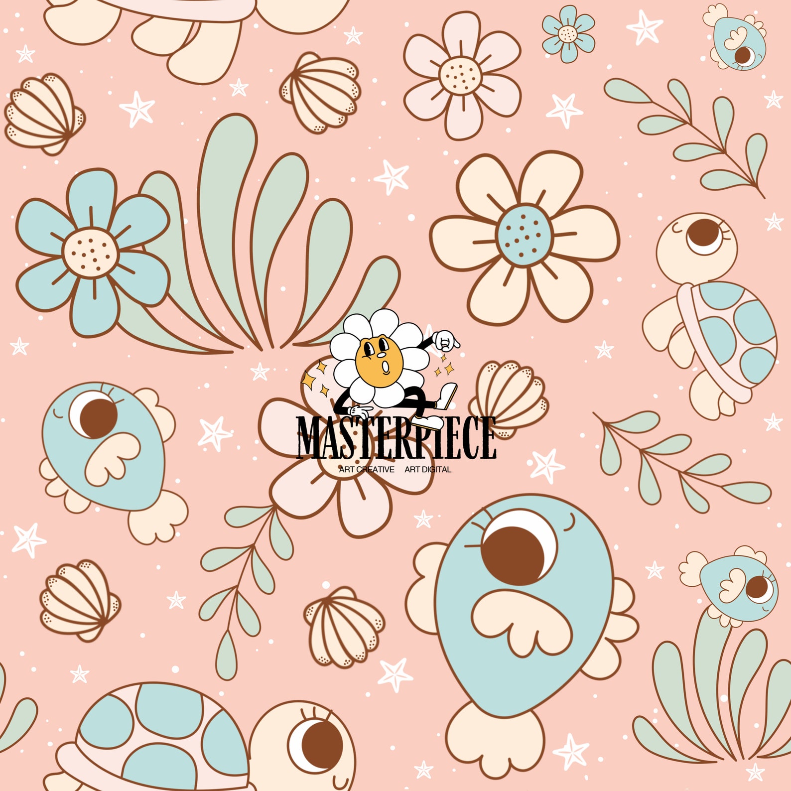 Summer Pastel Seamless File, Pink Fish and Sea Turtle Seamless Files ...