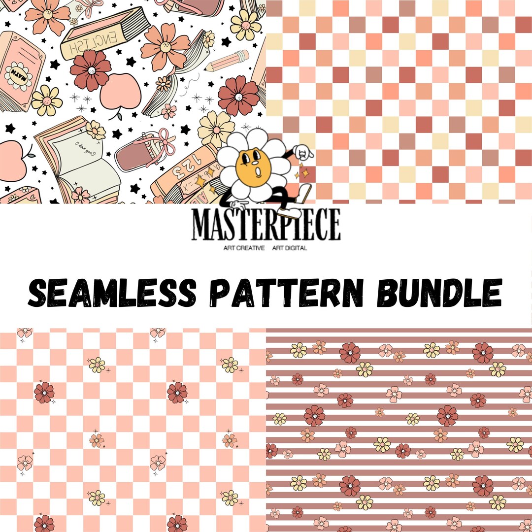 Cute Pastel Back to School PNG Seamless Pattern Bundle, School Seamless ...