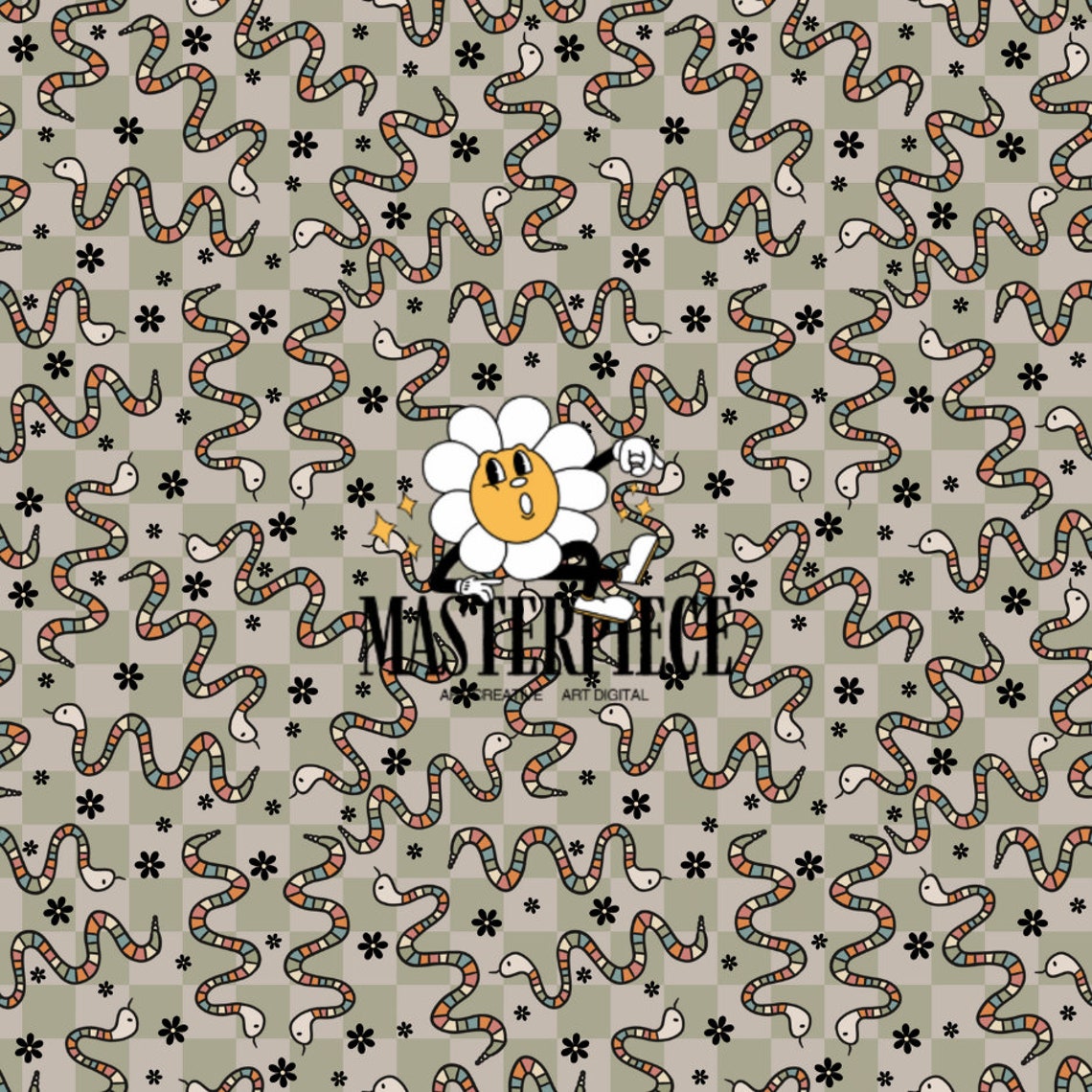 Snakes Seamless Pattern, Snake Flowers Seamless Patterns, Groovy Foral ...