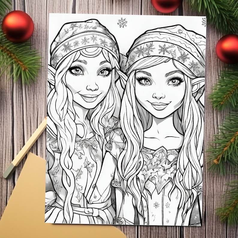 Enchanted Elves Coloring Pages for Adults & Teens | Grayscale Coloring ...