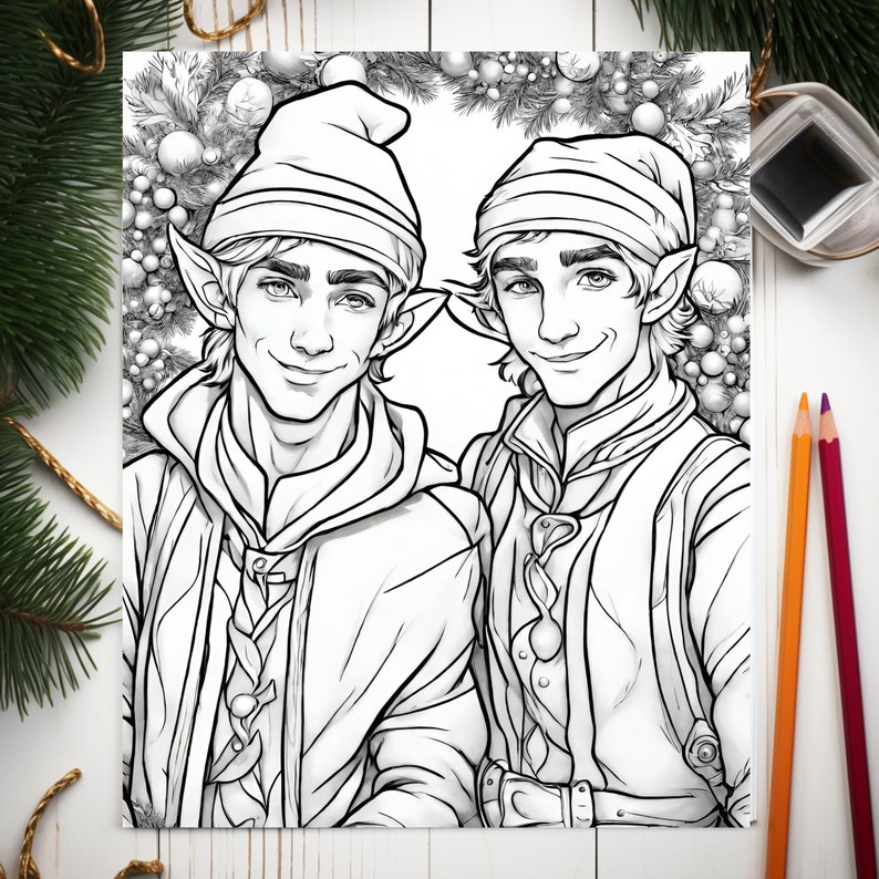 Enchanted Elves Coloring Pages for Adults & Teens | Grayscale Coloring ...