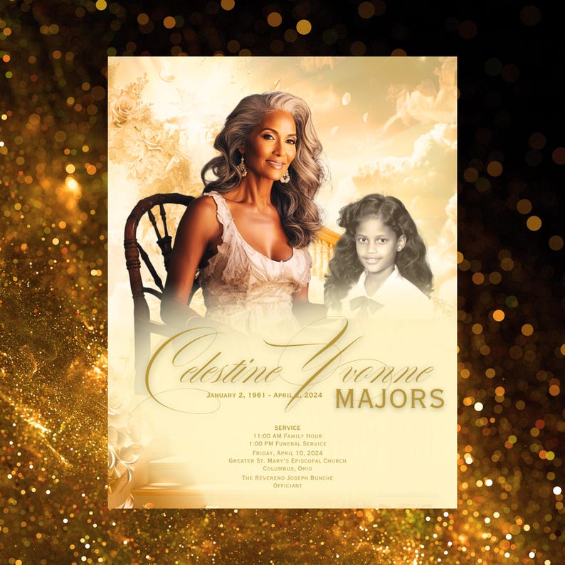 Gold Funeral Program Template: 4-page Memorial Design (canva Editable ...