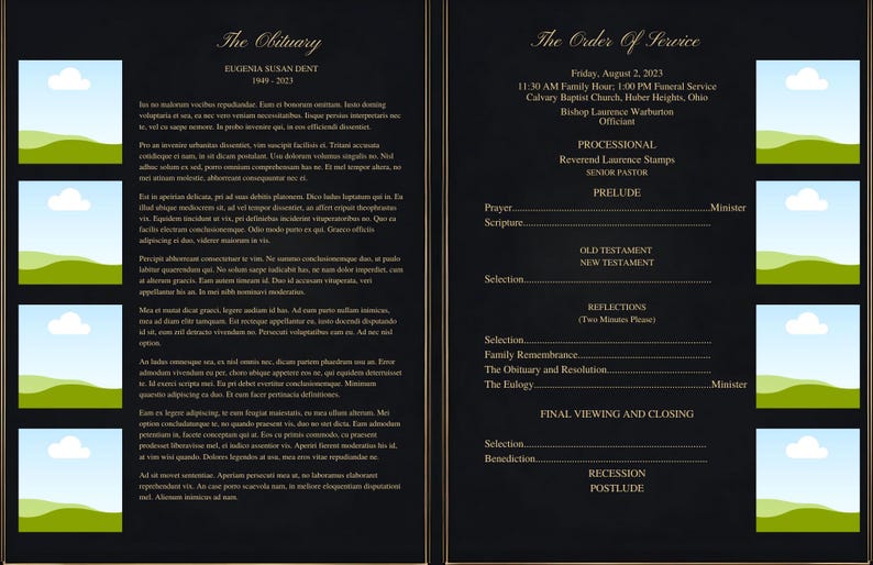 Funeral Program Template 11x17 Version | Black & Gold Obituary| Easy to ...