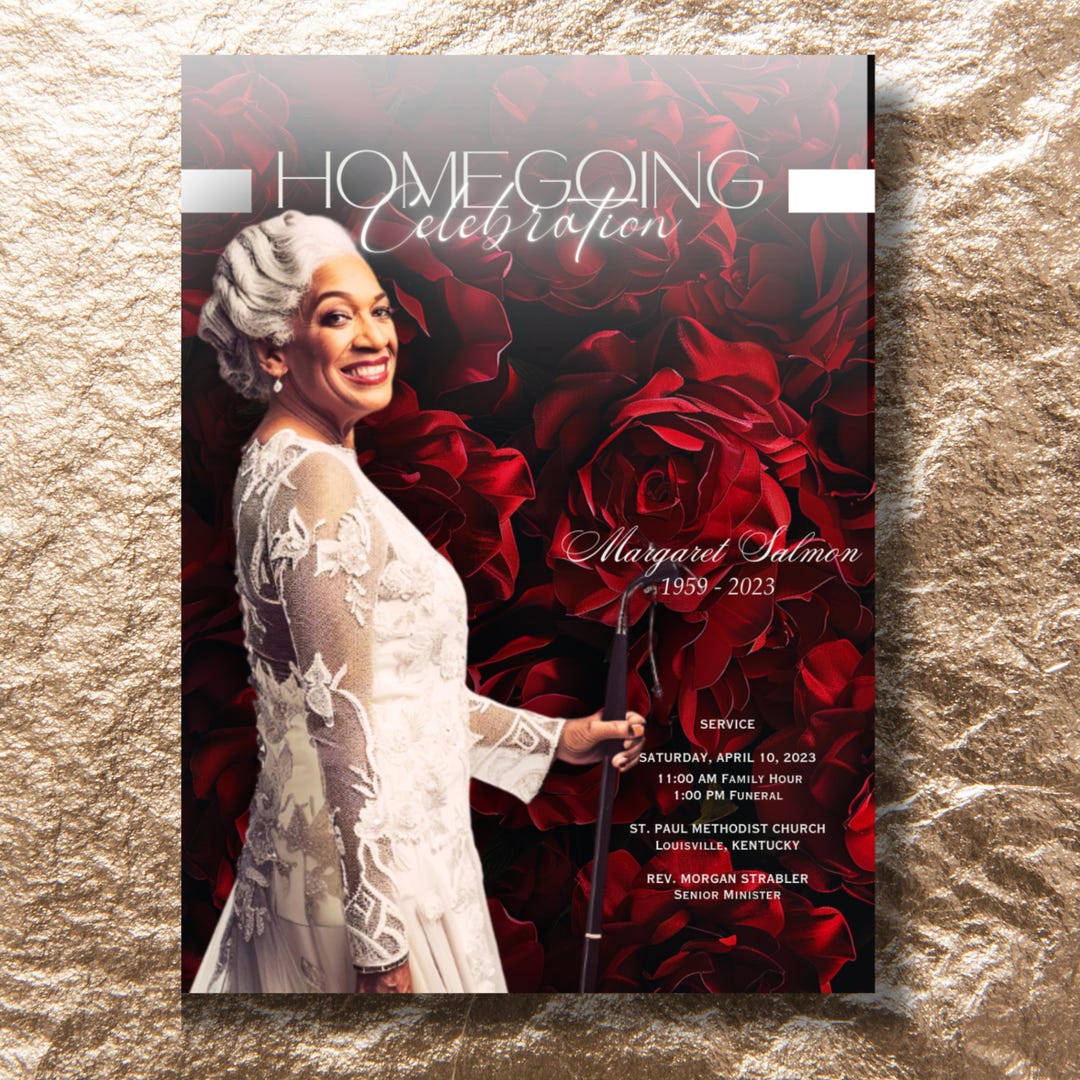 Pretty 11x17 Funeral Program Template | Red & White Obituary| Easy to ...