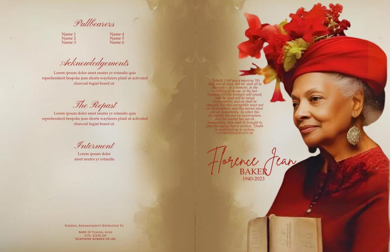 White & Gold Funeral Program Template: Simple Obituary (11x17 In, 4 Pg ...