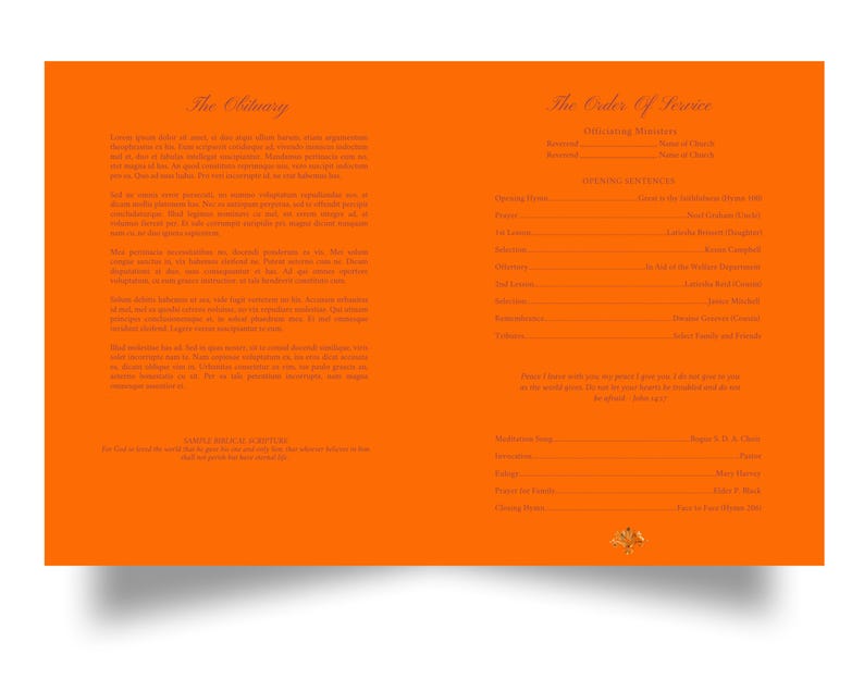 Elegant 11x17 Funeral Program Template |gold & Orange Obituary| Easy to ...