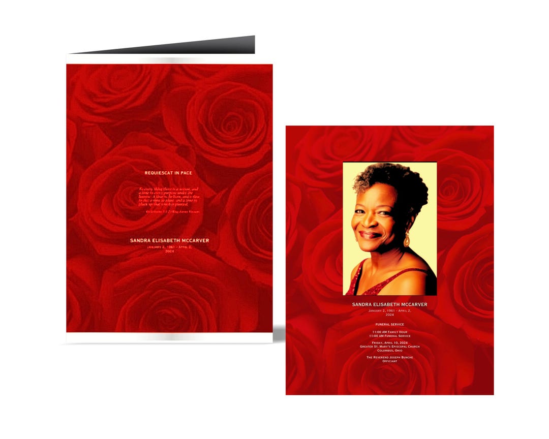Red Funeral Program Template, Easy to Edit Obituary, Elegant 11x17 Inch ...