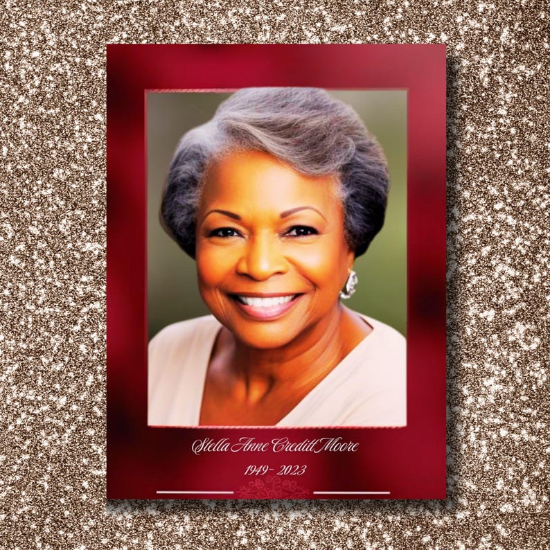 8.5x11 in Folded Funeral Program Template | Red & Gold Obituary| Easy ...